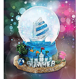 CoTa Global Cool Summer Sailboat Snow Globe - Water Globe Figurine with Sparkling Glitter, Collectible Novelty Ornament for Home Decor, for Birthdays, Holiday and Valentine's - 45mm