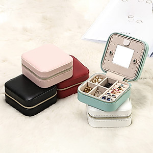 TRODANCE Jewelry Travel Case with Mirror,Small Travel Jewelry Organizer, Portable Jewelry Box Travel Mini Storage Organizer Portable Display Storage Box For Rings Earrings Necklaces (Pink)