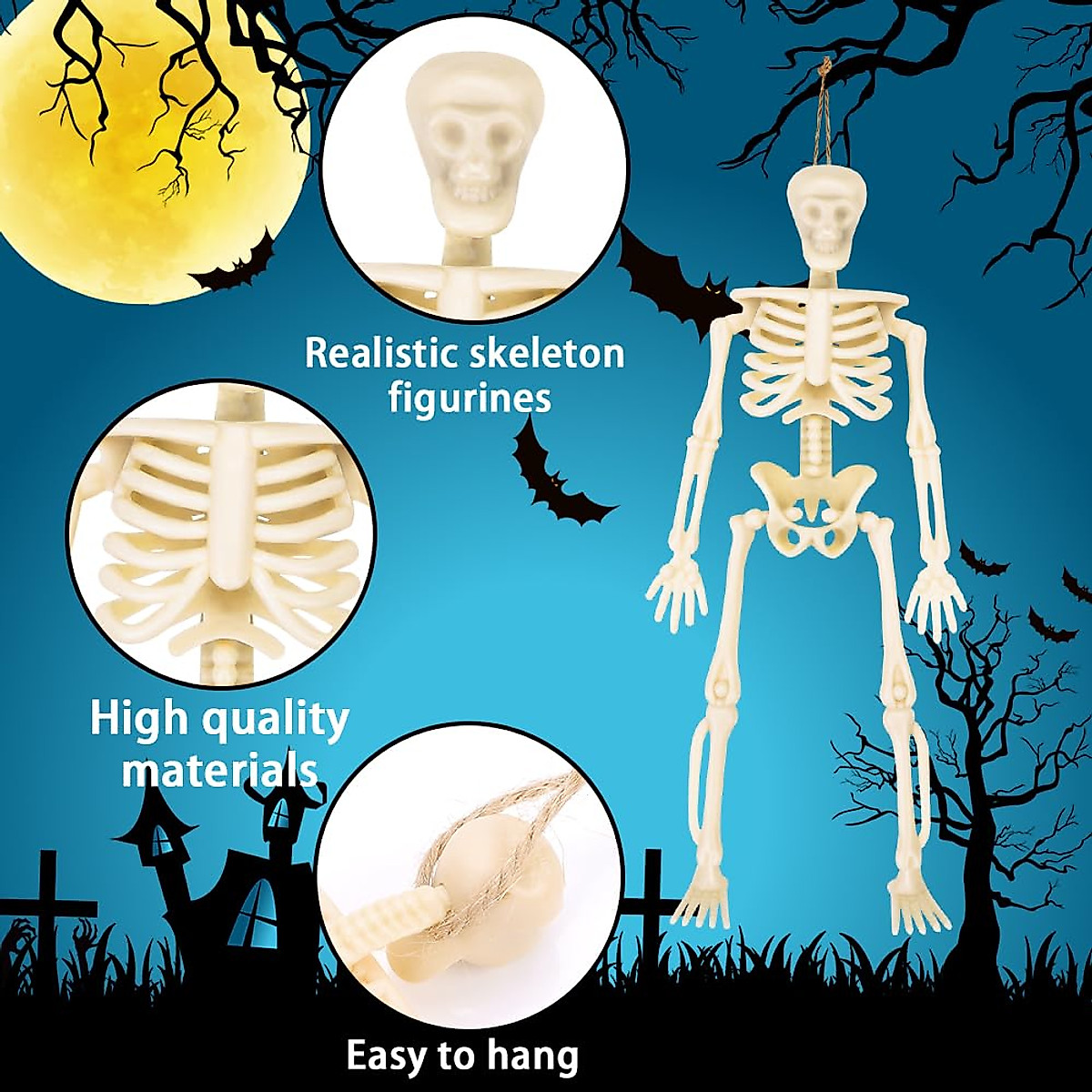 DULEFUN 8pcs Halloween Small Skeleton Glow in The Dark 6 Inch Luminous Mini Plastic Skeletons for Craft Halloween Hanging Décor Poseable Skeleton Toys Party Gifts Favors