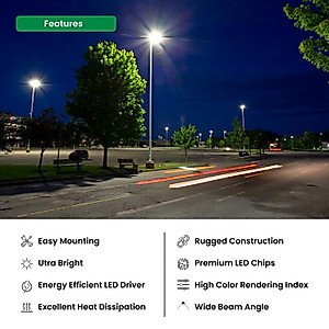 100W LED Pole Light with Photocell - 120-277VAC - 5000K - IP65 LED Shoebox Light - Direct Mount LED Parking Lot Light, 14200 Lumens, 0-10V Dimmable, UL Listed - DLC Premium Listed - 5 Years Warranty