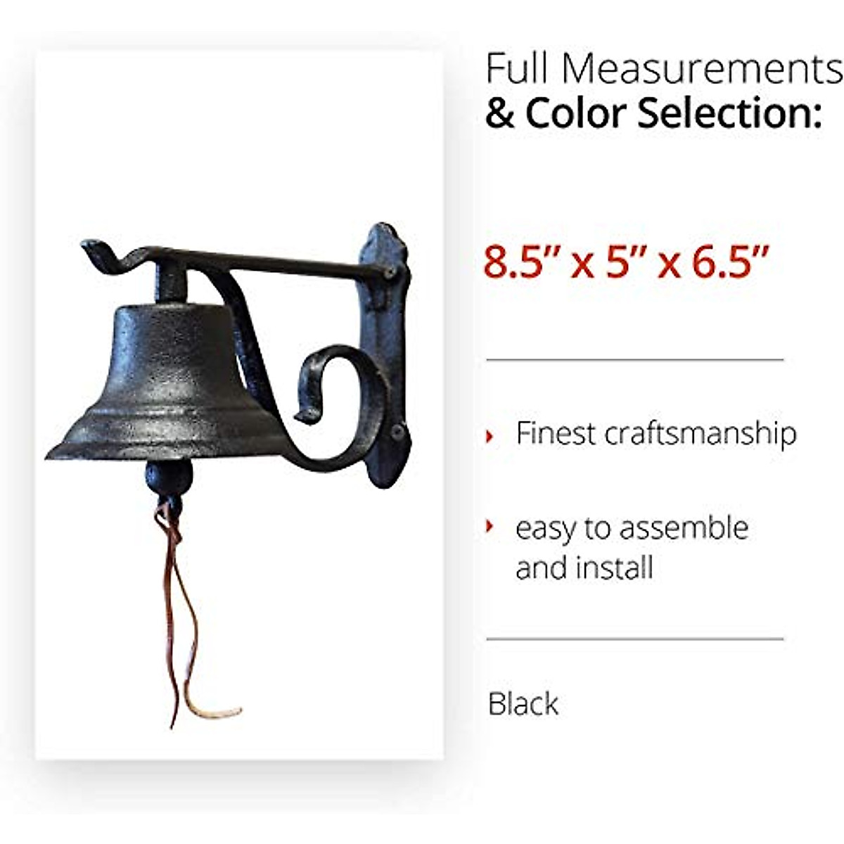 NACH JS-90-091 Classic Fine Cast Iron Rustic Hanging Doorbell, 8.5 x 5 x 6.5 Inches, Small, Black