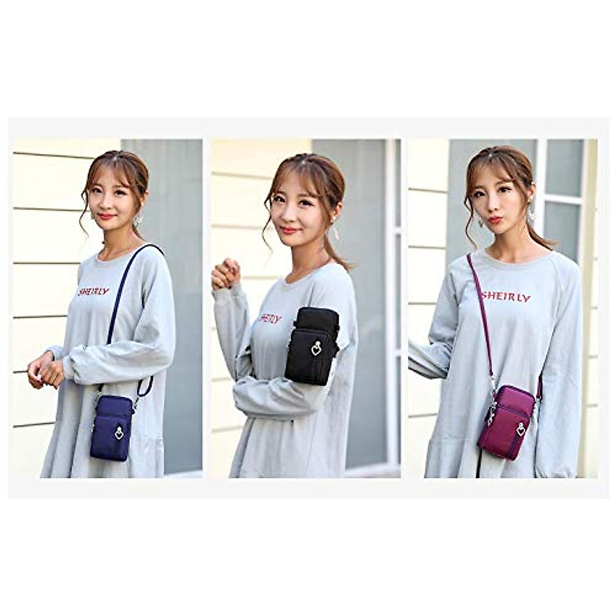 Women Nylon Cell Phone Purse Wallet Pouch Mini Crossbody Shoulder Bag Zip Handbag with Card Pocket (Pink)