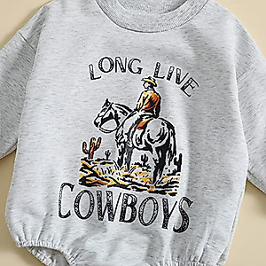 Western Baby Boy Girl Clothes Sweatshirt Romper Cow Oversized Bodysuit Onesie Fall Winter Baby Clothes (Long Live CowBoys, 12-18M)