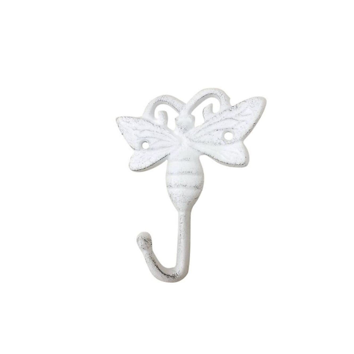 Handcrafted Nautical Decor Whitewashed Cast Iron Bee Decorative Metal Wall Hook 5"