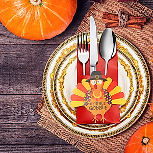 20 Pieces Thanksgiving Cutlery Holders Gobble Silverware Paper Pocket Pouch Turkey Tableware for Thanksgiving Party Craft Dinner Table Decorations Gift Boutique