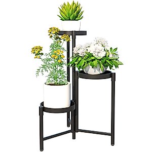 3 Tier Great tube Plant Stand Indoor Outdoor Black Metal Flower Holder for Multiple Pots Tall Corner Plant Shelf Rack Tiered Planter Stands Iron Potted Shelves Vertical for Patio, Balcony, Garden