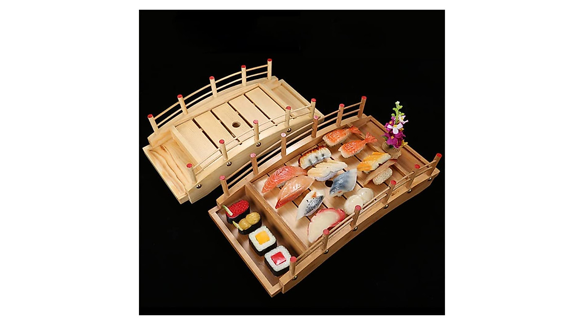 BOLLAER Arch Bridge Sushi Boat - Elegant Wooden Sushi Serving Plate