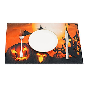 4 Pack Halloween Placemats Set Witch Pumpkin Washable Table Place Mats Trick Or Treat Autumn Table Mats for Dining Home Table Kitchen Halloween Decoration