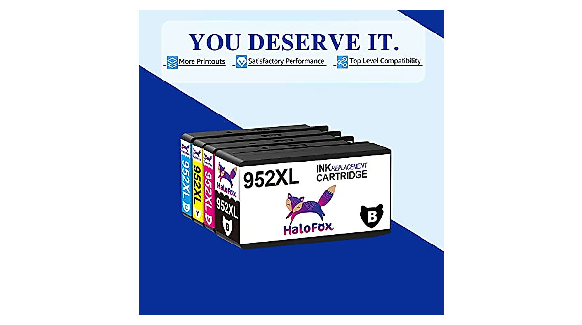 HaloFox 952XL Ink Replacement w/ Chips for HP Printers (4-Pack)