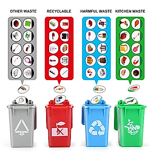 12" Garbage Truck Toys Trash Truck Dump Truck with 4 Garbage Cans, Friction Powered Truck with Sound and Light,Push and Go Pull Back Car for Boys