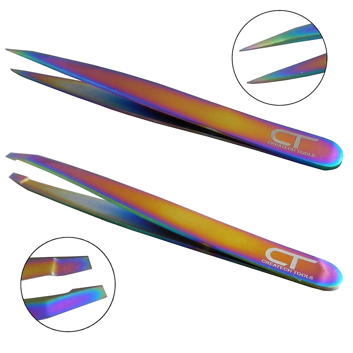 Eyebrow Tweezers Set – Pointed and Slanted Tweezers, Eyebrow Lash Trimming Scissors, Rainbow Professional Set