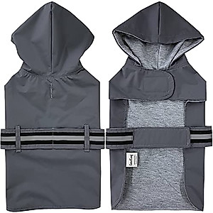 LeerKing Dog Raincoat Hooded Leash Hole 10 Sizes, Waterproof Double Layer Dog rain Coat Jacket with Cotton Lining for Small Medium and Large Dog,Grey,L