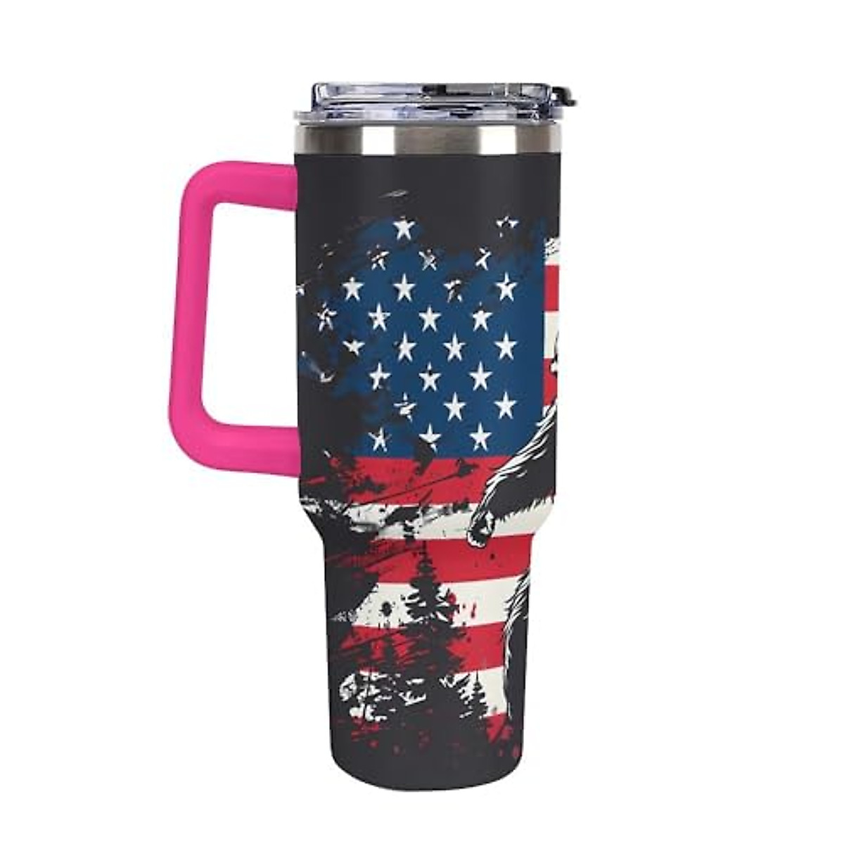 Bigfoot And American Flag Insulated Tumbler with Lid And Straw Stainless Steel Travel Coffee Mug 40oz Light Rose Red-style