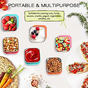 Stainless Steel Snack Containers,Small Metal Food Storage Containers with Lids,Reusable Lunch Condiment Sauce Storage Set,for Travel,Picnic,Office,6oz