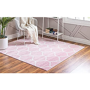 Unique Loom Trellis Frieze Collection Area Rug - Rounded (3' Square, Light Pink/ Ivory)