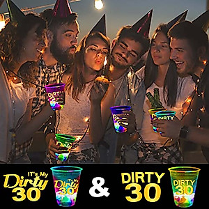 40 Pcs Glow Birthday Party Supplies,Dirty 30 Cups,Glowing Cups,Light Up Night Event Favor for 30th,Birthday Decorations(Dirty & It My Dirty 30) 16oz Flashing Cups Count (Pack of 1)