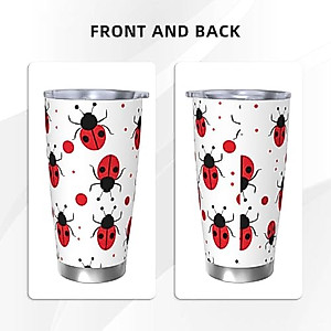 Tangopi Red Ladybug Pattern 20 oz Tumbler with Lid and Straw Insulated Travel Coffee Mug Reusable Spill Proof Coffee Cups Stainless Steel Water Bottle for Hot and Cold Drinks