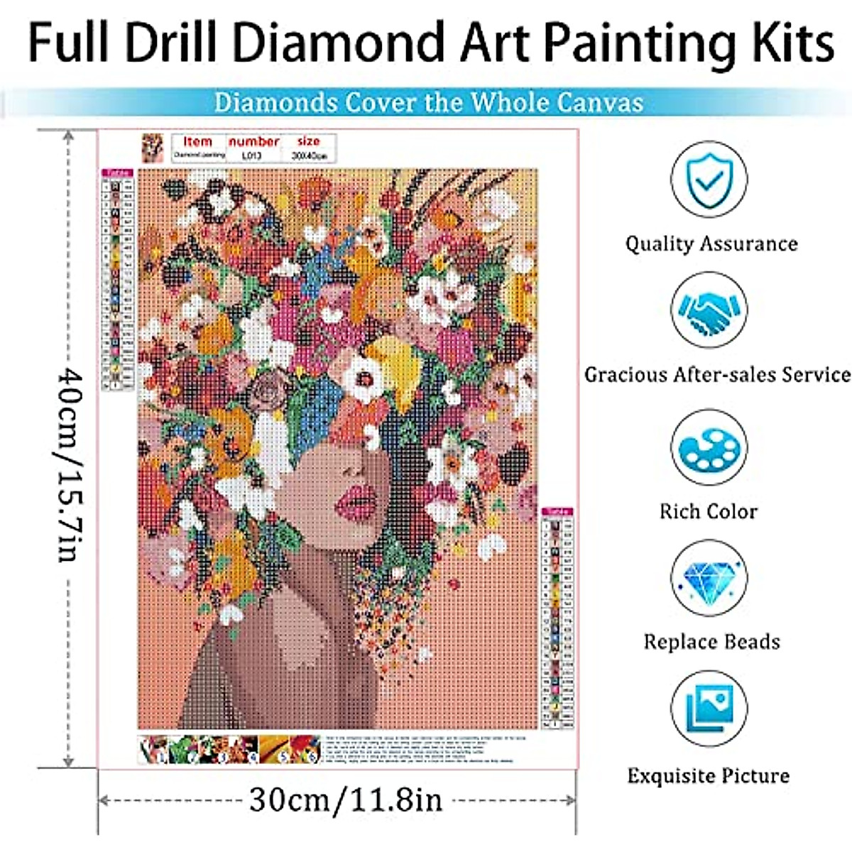 GemZono Diamond Art Painting Kits for Adults&Kids-Flower Women Full Drill Diamond Dots Paintings for Beginners 5D Diamond Art Paint DIY for Girls Crafts&Home Wall Decor 12x16inch