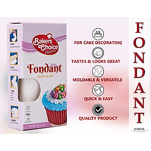 White Fondant Icing - 4 oz. - Ready to Use Cake Decorating Frosting - Easy To Roll, Moldable, Kosher, Dairy Free, and Nut Free - White Fondant For Cakes Cupcakes and Cookies - By Baker’s Choice