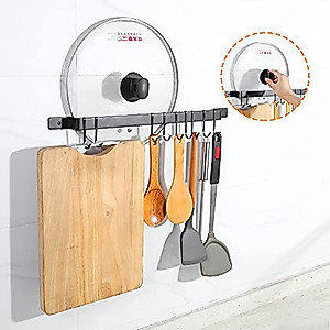 SmartHom Kitchen Rail Utensil Rack With 5 Hooks, Black Hanging Utensils Holder for Pots and Pans, Kitchen Utensils Hanger 13.7 * 2.5 INCH
