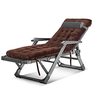 Phil Beauty Household Deck Chair Iron Alloy Balcony Chair 5 Gears Adjustable Leisure Nap with Pillow Portable,Brown