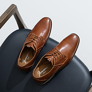 Jousen Men's Dress Shoes Leather Classic Formal Oxford Retro Plain Toe Derby Shoes (AMY612 Yellow Brown 12)