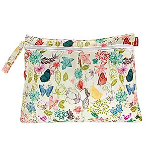 Damero 2pcs Travel Wet and Dry Bag, Reusable Wet Bags Organizer with Two Zippered Pocket for Cloth Diaper, Pumping Parts, Swimsuit and Gym, Jungle