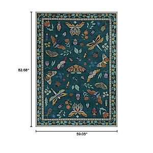 Lahome Insect Print 5x7 Area Rugs for Living Room, Soft Washable Rugs for Bedroom Ultra-Thin Non Slip Modern Rug, Stain Resistant Throw Rug Carpet for Office Nursery Dining Room(5'x7',Dark Green)