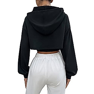SweatyRocks Women's 2 Piece Outfits Long Sleeve Pullover Crop Top Sweatshirts Hoodie And Cami Tank Top Set Black M