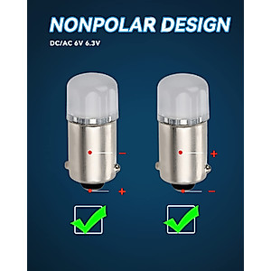 Keiurot 755 Bulb Ge44 47 Bulb 756 1893 1895 1847 BA9S Led Bulb DC AC 6.3V 6V for Pinball Led Bulbs Pinball Machine Light Bulb Lamp White Pack of 10