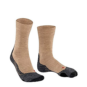 FALKE Men's TK2 Explore Hiking Socks, Mid Calf, Medium Padding, Athletic Sock, Breathable Quick Dry, Merino Wool, Beige (Nature Melange 4100), 6.5-8.5, 1 Pair