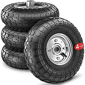 Winisok 4.10/3.50-4 Tire and Wheel Air Filled, 10'' Heavy-duty Pneumatic wheelbarrow wheel Tires Replacement with 5/8'' Axle Bore Hole for Gorilla Carts, Wagon, Garden Carts, Generators (4 Pack)