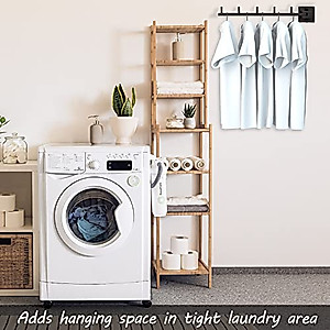 KOXHERO Laundry Wall Mounted Folding Clothes Hanger Rack Matte Black Stainless Steel Sturdy Drying Storage Organizer Hook for Bathroom Dryer Tiny Utility Room Office Shop 1 Pack