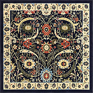 Unique Loom Espahan Collection Area Rug - Cape Cod (7' 10" Square, Navy Blue/ Black)