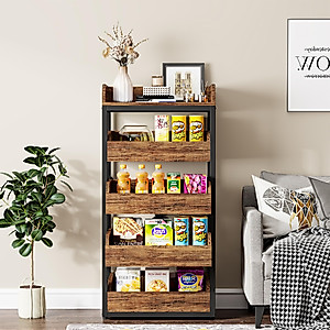 Tribesigns Wood Fruit and Vegetable Storage Rack, 5-Tier Pull-Out Snack Stand Fruit Basket Stand, Utility Shelf Organizer for Kitchen, Living Room, Bedroom, Rustic Brown