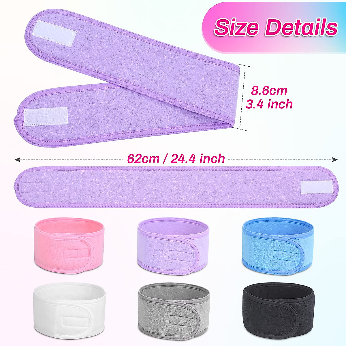 Sublaga Spa Headband Hair Wrap, Sweat Headband Head Wrap Hair Towel Wrap Non-slip Stretchable Washable Makeup Headband for Face Wash (6pcs colorful)