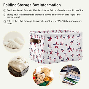 senya Fourth of July Basket American Independence Day Storage Box July 4th, USA Flag Stars Fabric Storage Bin Organizer Bag with Handles