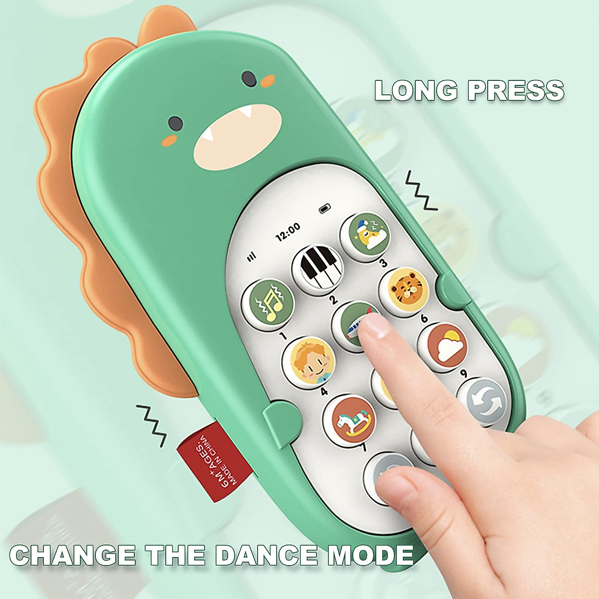 HangLei Toys Baby Dinosaur Cell Phone Toy with Teething Glue, Music & Story & Vibration Modes, 2 Gears Volume, Touch Training Fake Phone for Kids, Preschool Birthday Gift for Girl Boy (Green)