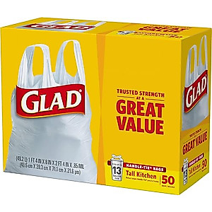 Glad 13 Gal. Tall Kitchen Handle-Tie Bags 50 ct (Pack of 4)
