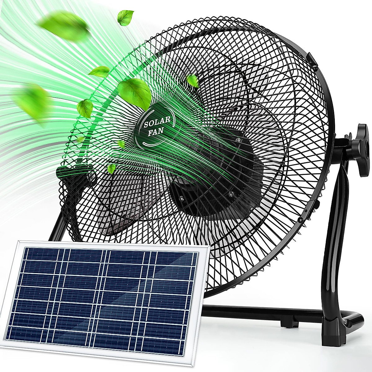 TonyEst Portable Solar Fan, 12'' Rechargeable Solar-Powered Tent Camping Fan with 12000mAh Battery, Cordless Floor Fan with USB Output, Dual-Use for Home, Outdoor, Travel, Patio, Car, Worksite