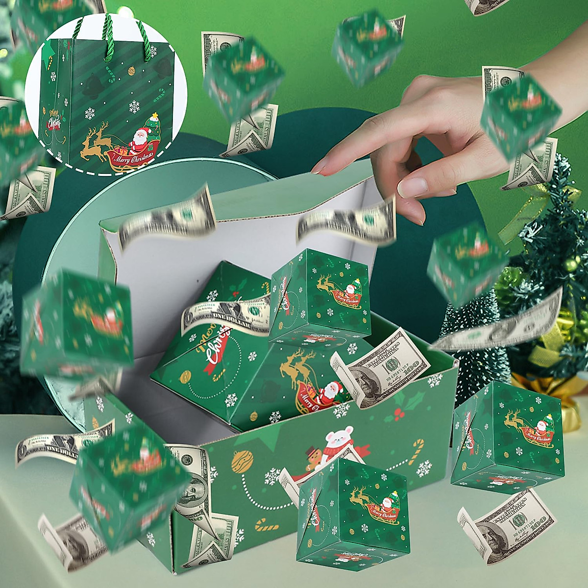 Surprise Gift Box Explosion for Money, Funoio Surprise Box Gift Box, Merry Christmas Surprise Gift Boxes, Folding Bouncing Pop-Up Explosion Gift Box, Pop Up Money Gift Box (Christmas Elk, 12 Pages)