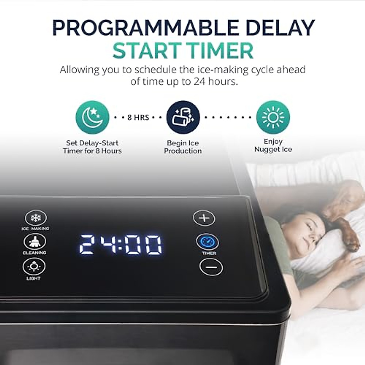 Luma Nugget Countertop Ice Maker, 44 lbs in 24 Hours, Black Stainless Steel Ice Machine, Perfect for Home Bar, Kitchen Countertop, RV, Home Office