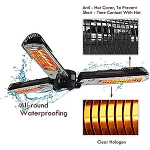 Electric Patio Parasol Umbrella Heater, Folding Outdoor Electric Infrared Space Heater with 3 Heating Panels for Pergola Or Gazabo for Outside Garden Terrace Home Essential