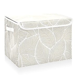 CaTaKu Abstract Grey Leaves Storage Bins with Lids and Handles, Fabric Large Storage Container Cube Basket with Lid Decorative Storage Boxes for Organizing Clothes