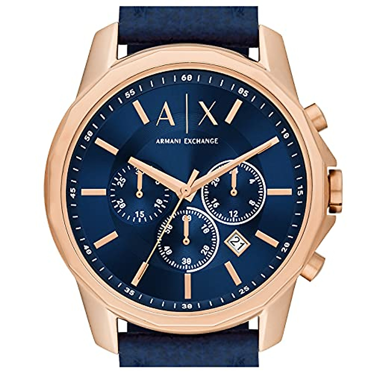 Armani Exchange Men's Stainless Steel Quartz Watch with Leather Strap, Blue, 22 (Model: AX1723)