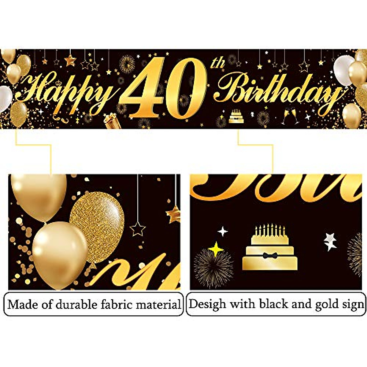 Happy 30th Birthday Banner,Birthday Party Sign Backdrop Banner For Men Women Cheer to 30 Years,Durable Black&Gold Glitter Birthday Sign Yard Sign For 30th Birthday Party Decoration Supplies(30 Black)