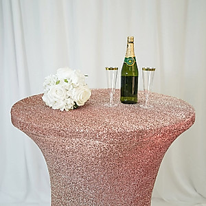 TABLECLOTHSFACTORY Rose Gold Wholesale Stretchy Spandex Tablecover Glitz Tablecloth for Cocktail Table Wedding Restaurant Tablecloth