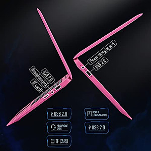 G-Anica Laptop Computer(10.1 inch), Quad Core Powered by Android 12.0, Netbook Computer with WiFi, Webcam and Bluetooth, Mini Laptop with Bag, Mouse, and Mouse Pad for Kids and Adults（Pink）