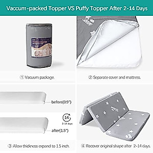 Pack and Play Sheets Fitted Waterproof 2 Pack, Mini Crib Mattress Protector 38" X 26" Portable Mini Crib Sheet for Boys & Girls/Trifold Pack and Play Mattress Topper 38" x 26", Gray