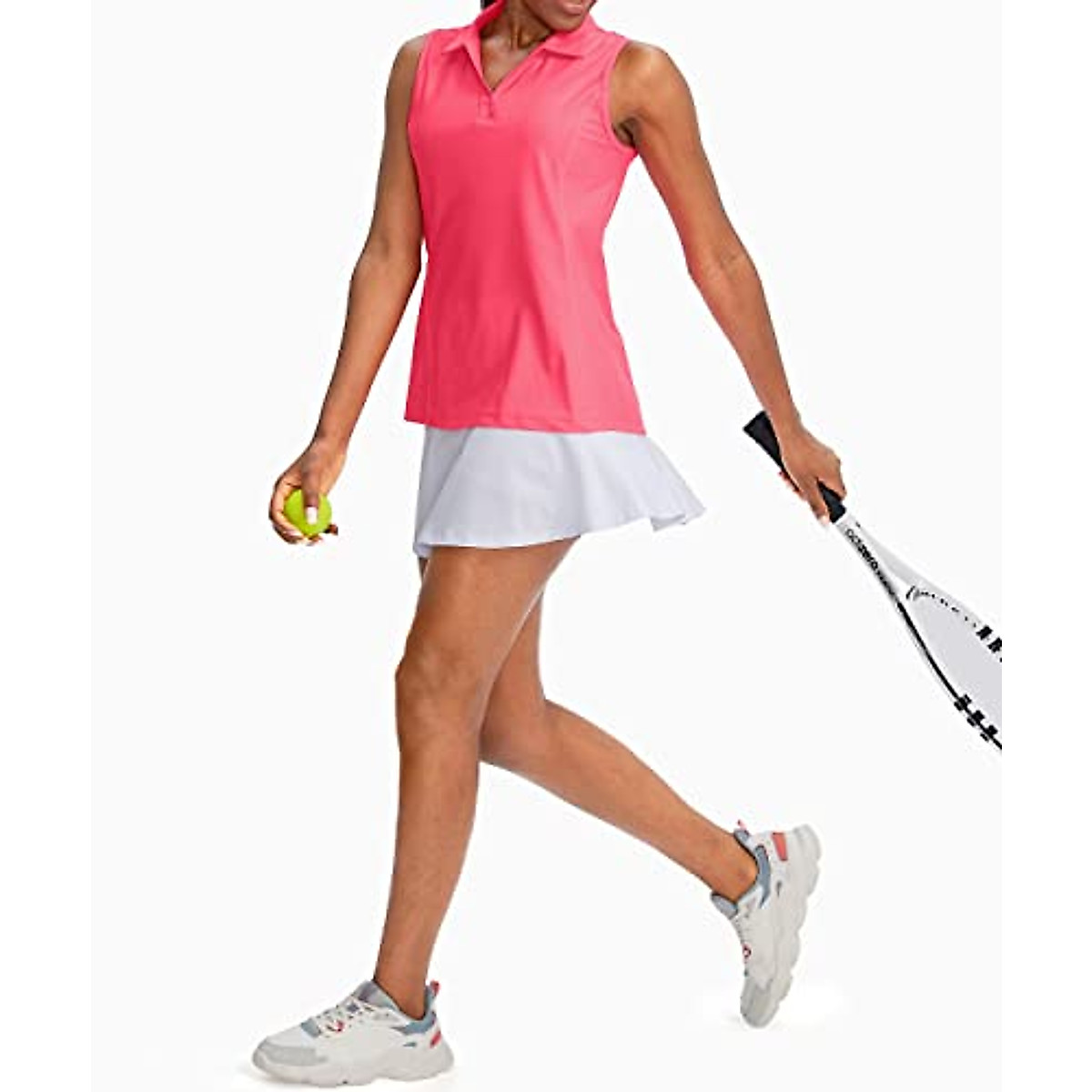 G Gradual Women's Sleeveless Golf Polo Shirts Tennis Quick Dry Collared Tank Tops V-Neck Polos for Women(Watermelon,XL)